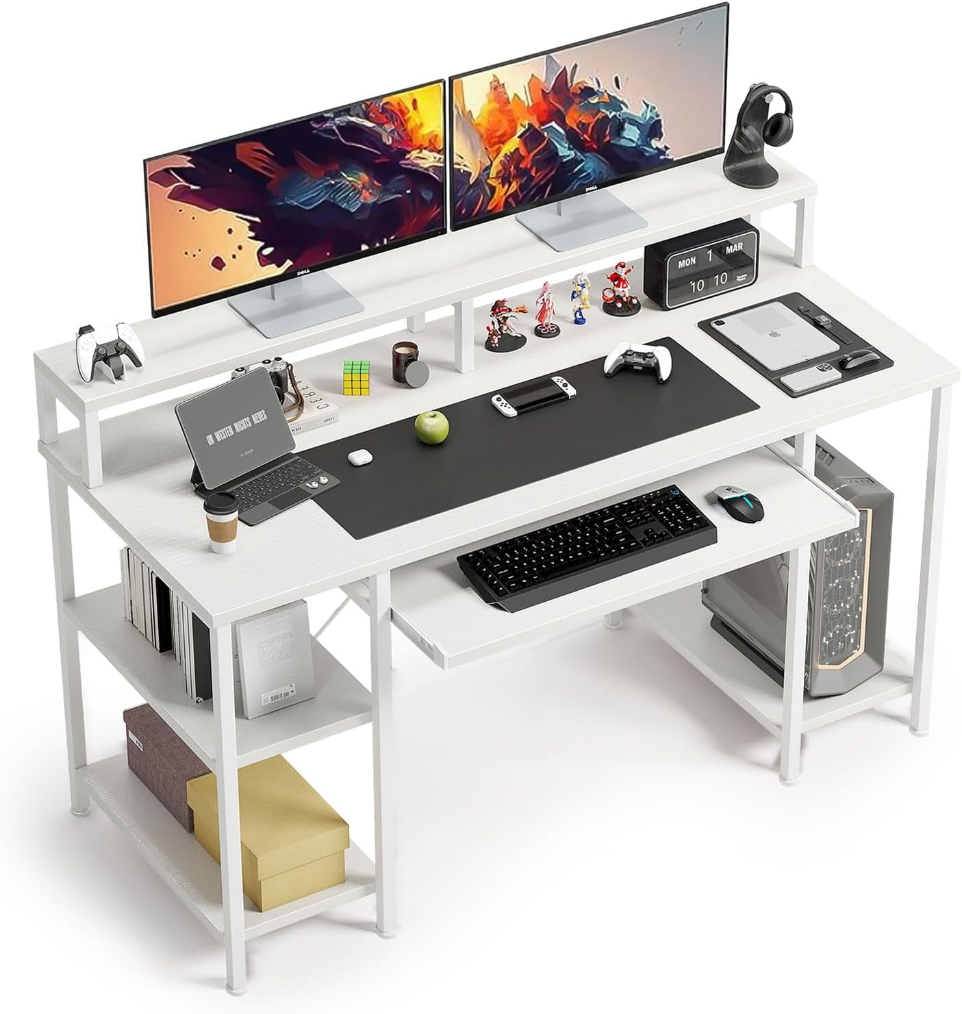 48 Inch Computer Desk, Home Office White With , Gaming With Full ...