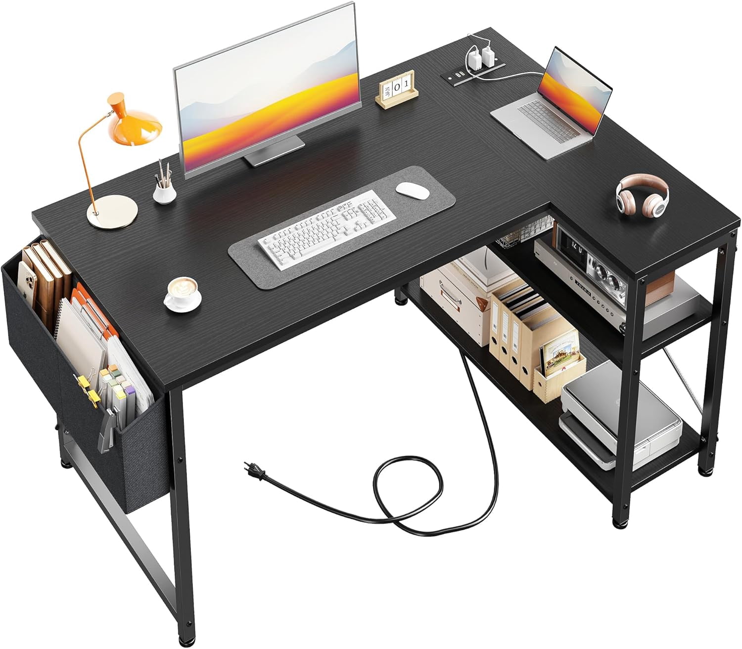 48 Inch Computer Desk with Reversible Shelves, Desk with Power Outlets ...