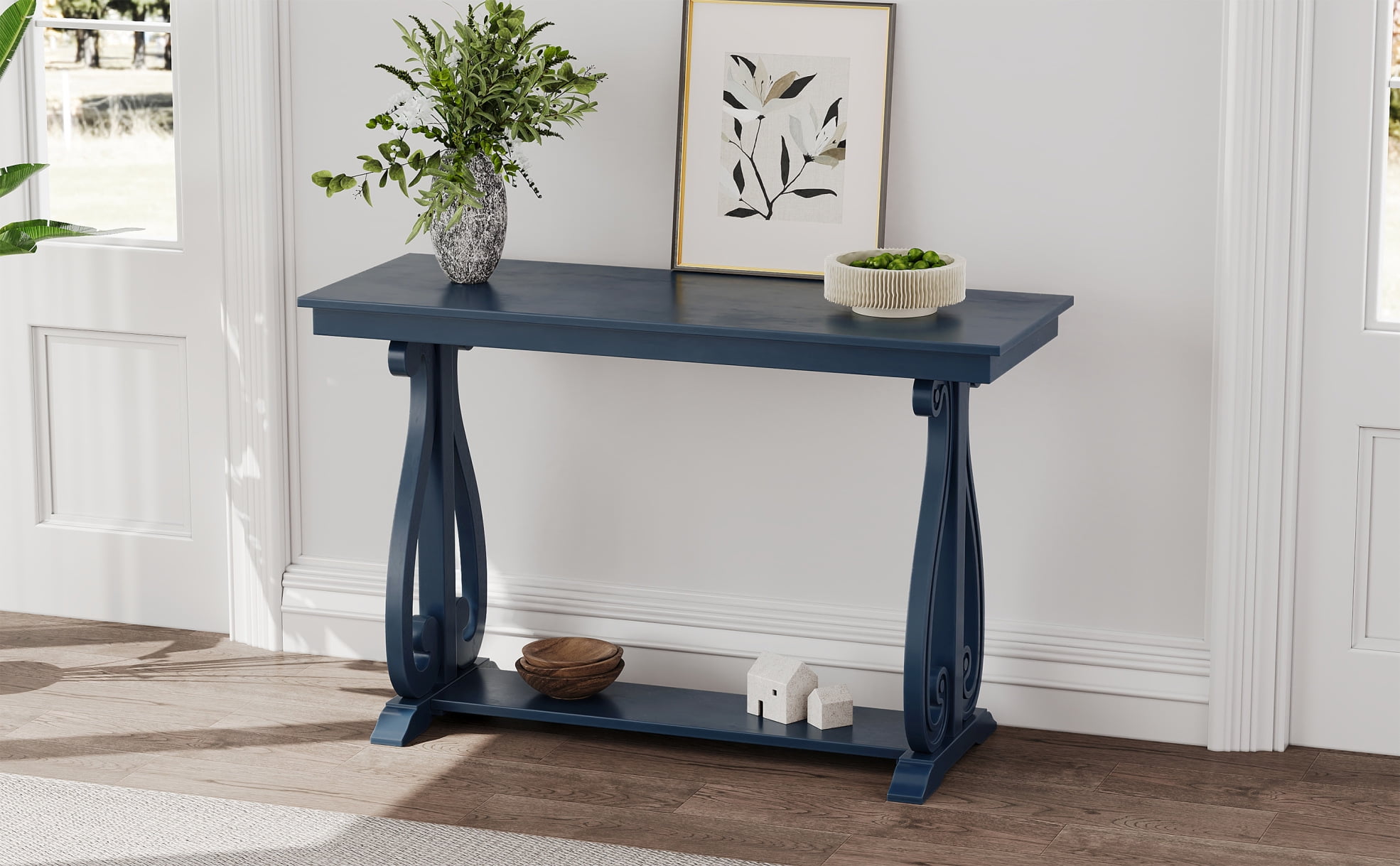 48-Inch Console Table with Curved Table Legs,Entryway Table with Open ...