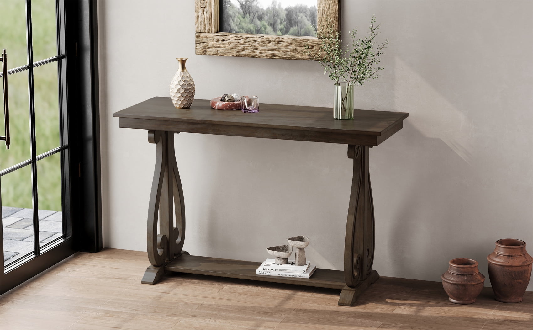 48-Inch Console Table with Curved Table Legs,Entryway Table with Open ...