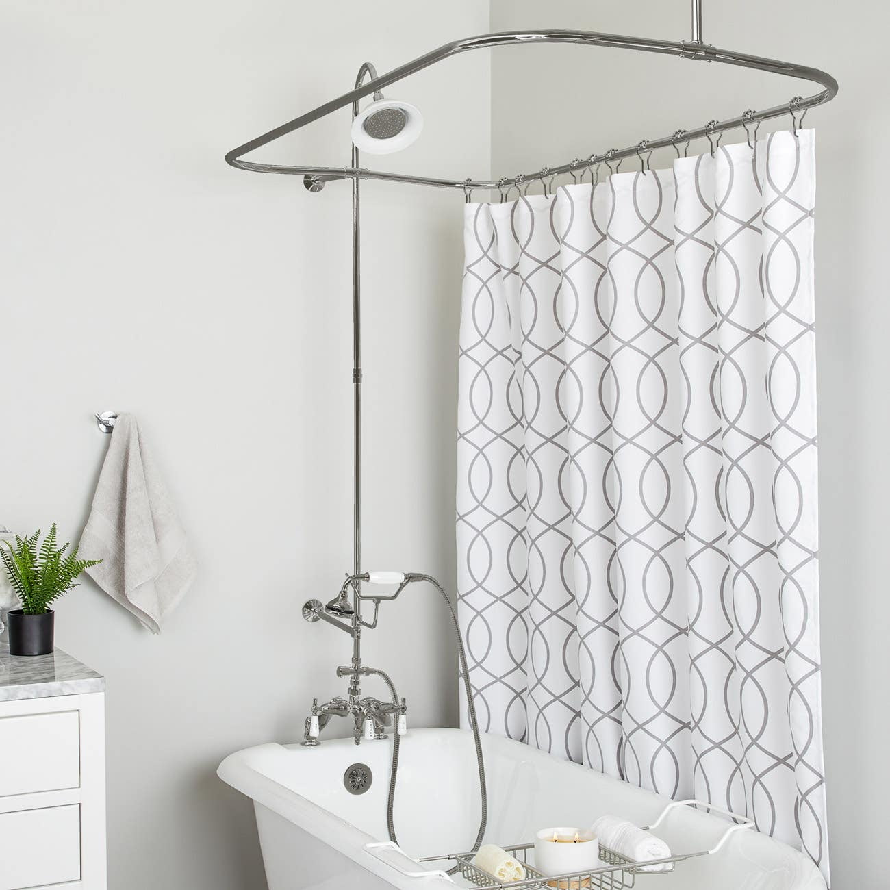 48 Inch Deck Mount Clawfoot Tub Shower Enclosure with Downspout Faucet ...