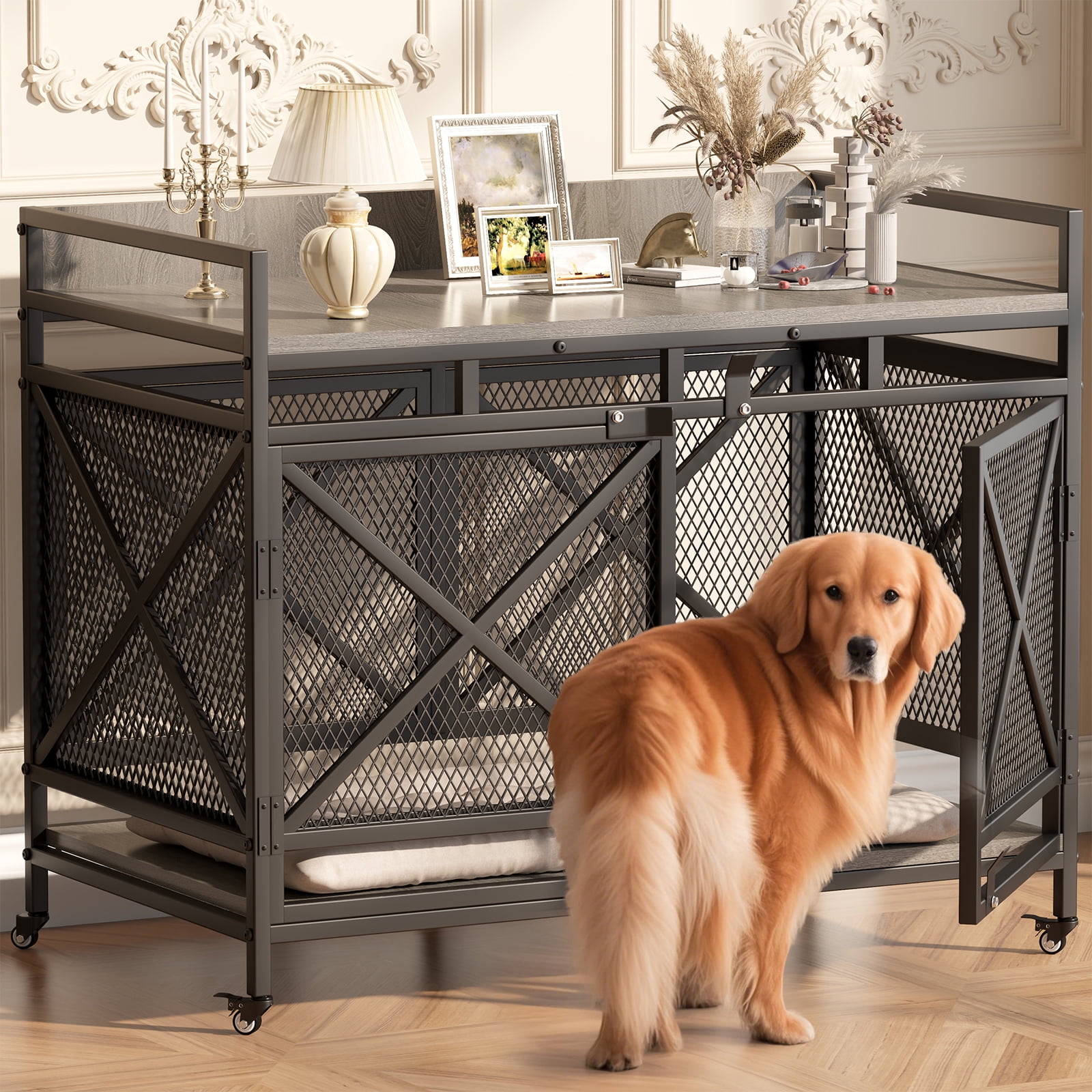 48 Inch Dog Crate Furniture for Large Breeds up to 90 lb, Wooden Fusion ...