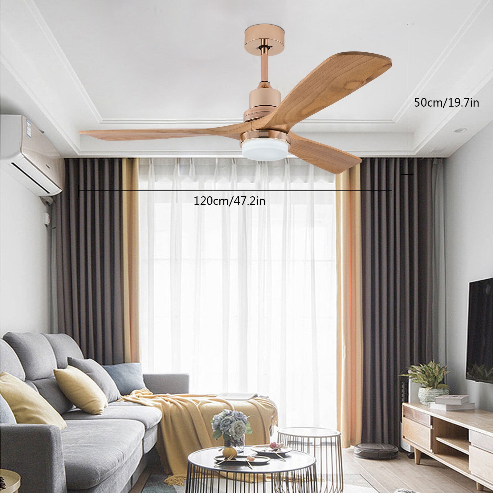 48 Inch Fan Pendant Light 6 Speed Settings Wood Walnut Blades Matte ...