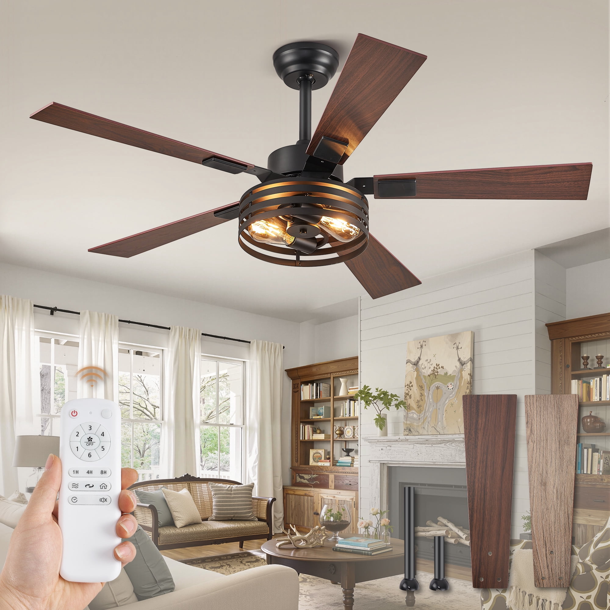 Lokivas 48in Farmhouse Ceiling Fan with Lights, 6-Speed, Remote Control ...