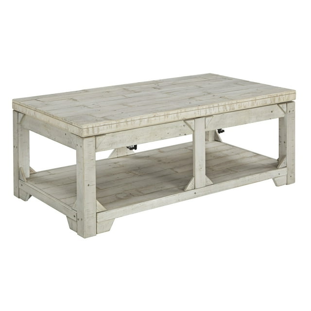 48 Inch Farmhouse Style Lift Top Coffee Table Open Bottom Shelf White ...
