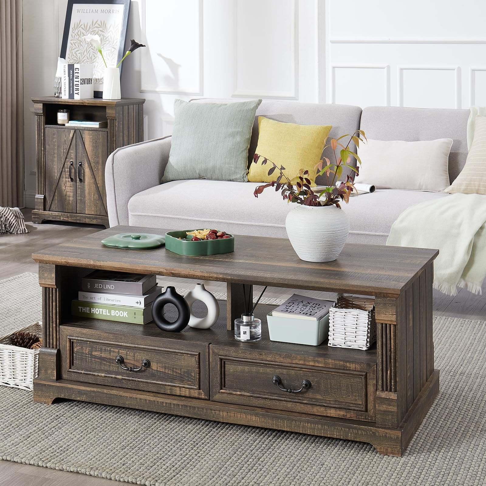 48 Inch Farmhouse Wood Coffee Table for Living Room, Rustic Center ...
