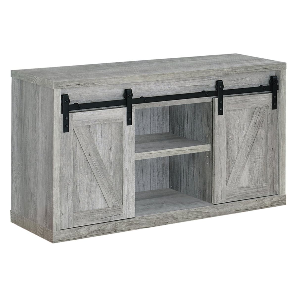 48 Inch Farmhouse Wooden TV Console With 2 Sliding Barn Doors Gray ...