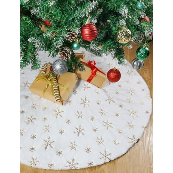 48 Inch Faux Fur Christmas Tree Skirt, Fluffy Plush Skirt for Christmas ...