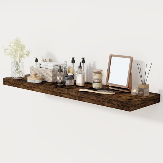 48 Inch Floating Shelves, 12 Inch Deep Rustic Brown Wall Shelves for ...