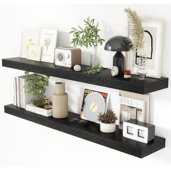 48 Inch Floating Shelves for Wall 8 Inch Deep Black Shelves Set of 2 ...