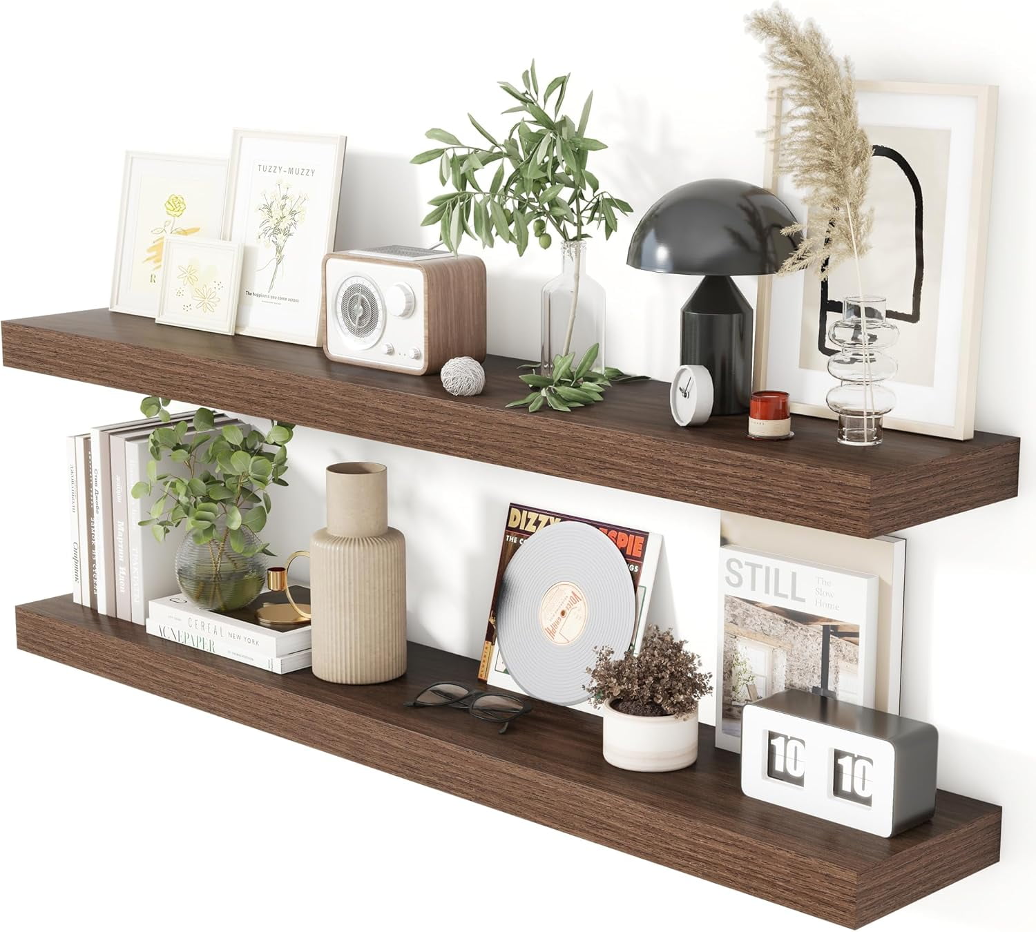 48 Inch Floating Shelves for Wall 8 Inch Deep Walnut Shelves Set of 2 ...