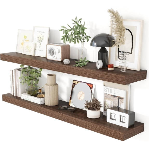 48 Inch Floating Shelves for Wall 8 Inch Deep Walnut Shelves Set of 2 ...