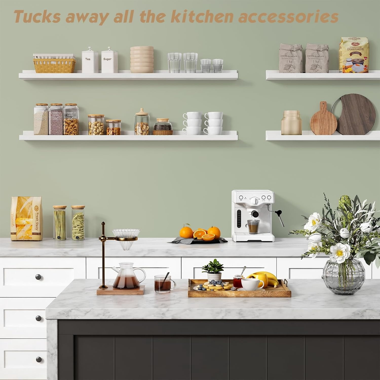 48 Inch Floating Shelves for Wall Set of 4, Large White Picture Ledge ...