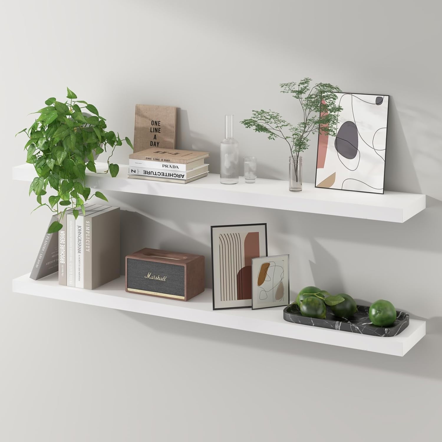 48 Inch Floating Wall Shelves for Bedroom Bathroom Wall Mounted Solid ...