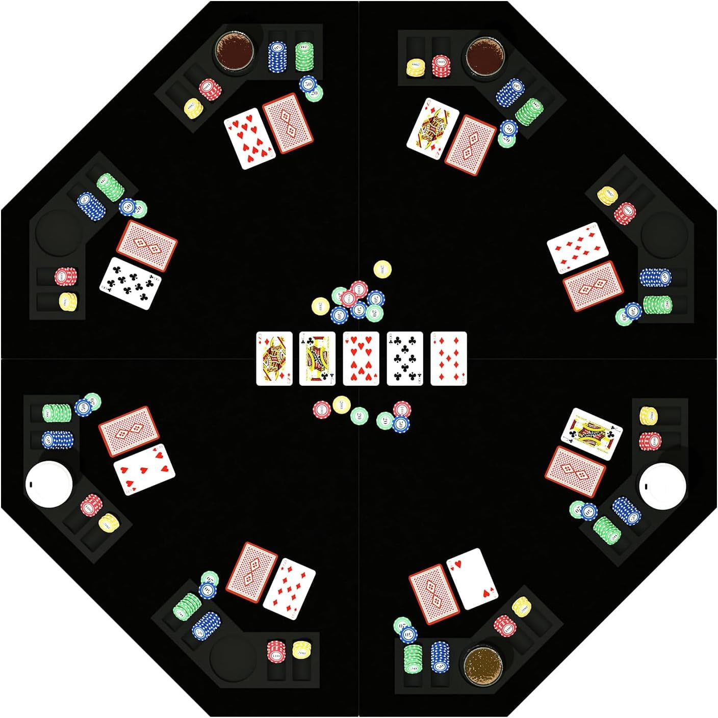48 Inch Foldable Poker Table Top for 8 Players, Octagon Poker Table ...