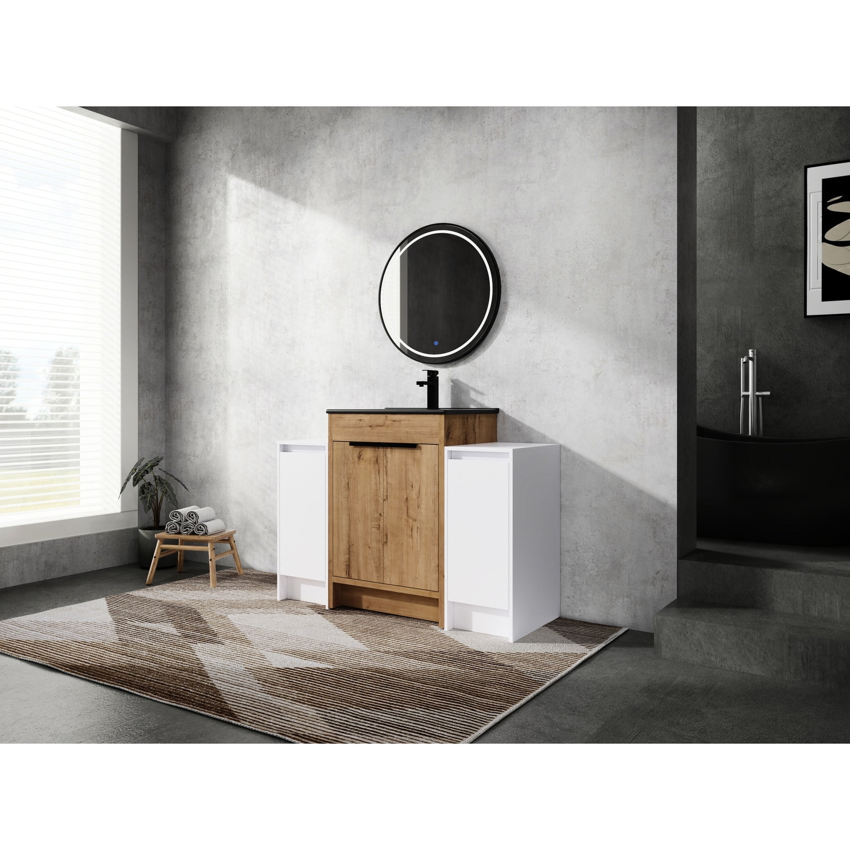48 Inch Freestanding Bathroom Furniture with Black Sink | Integrated ...