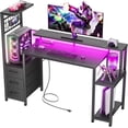 48 Inch Gaming Desk with RGB Lights, Power Outlets, Fabric Drawers, and ...