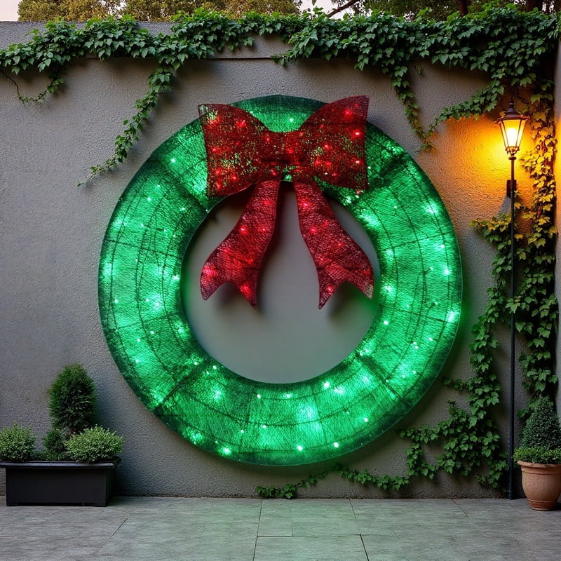 48 Inch Giant LED Christmas Wreath with 150 Lights Dual Light Modes ...