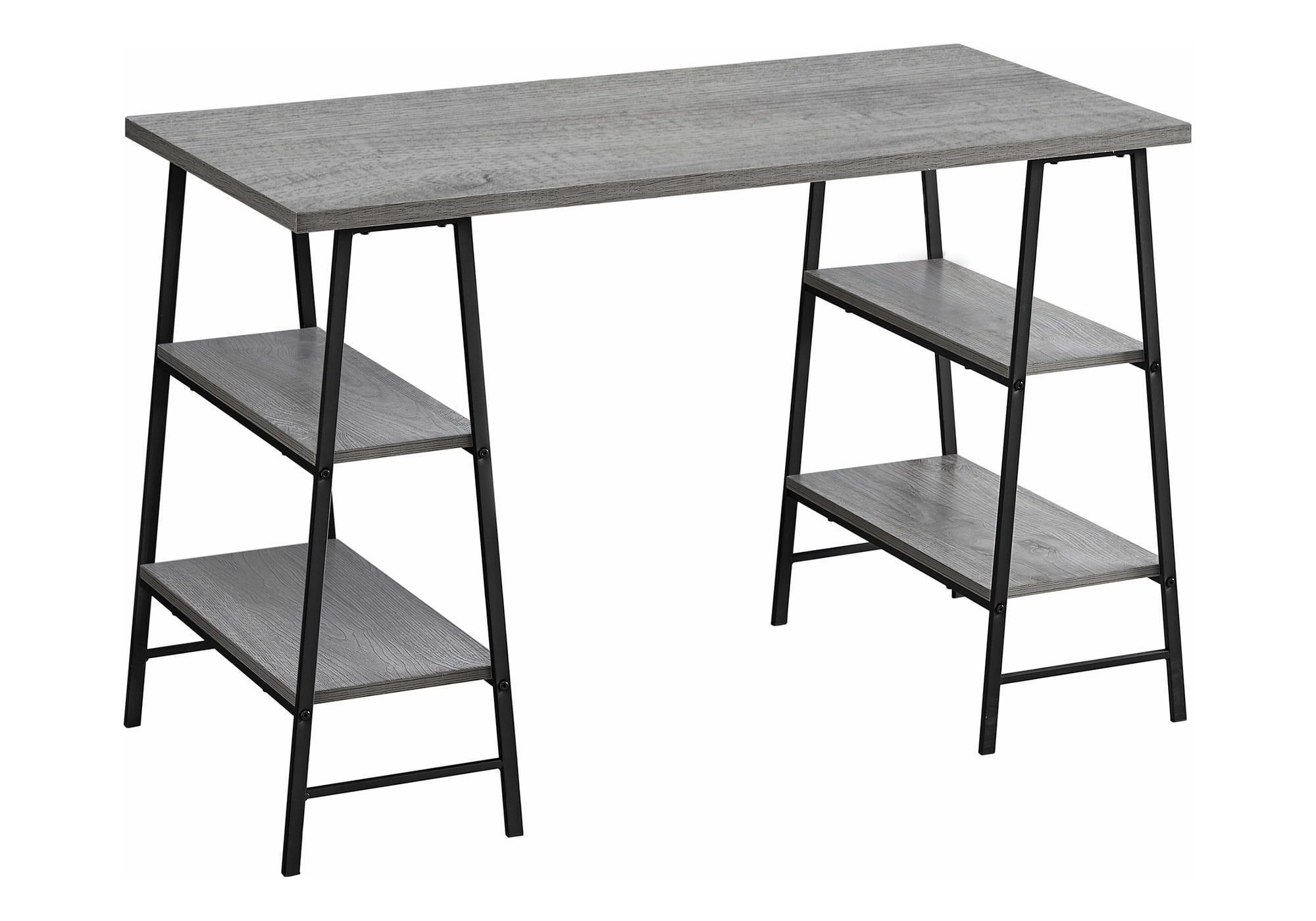 48 Inch Grey Wood Look Computer Desk with 4 Shelves and Black Metal ...