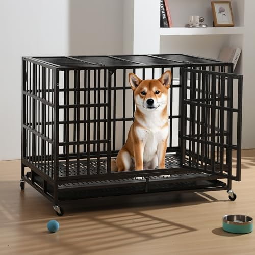 48 Inch Heavy Duty Dog Crate Cage with Wheels, Indestructible and ...