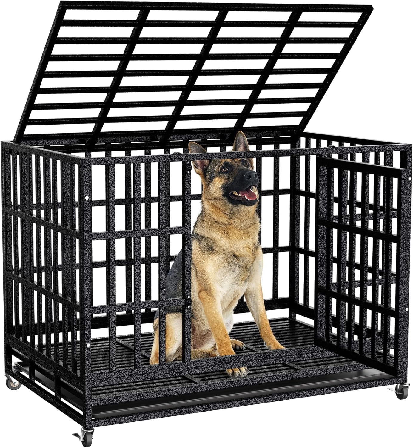 48 Inch Heavy Duty Dog Crate Kennel with Wheels High Anxiety ...