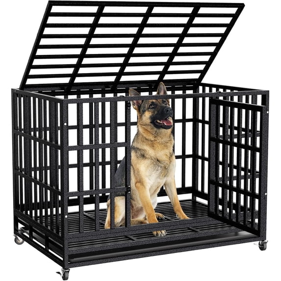 48 Inch Heavy Duty Dog Crate Kennel with Wheels High Anxiety ...