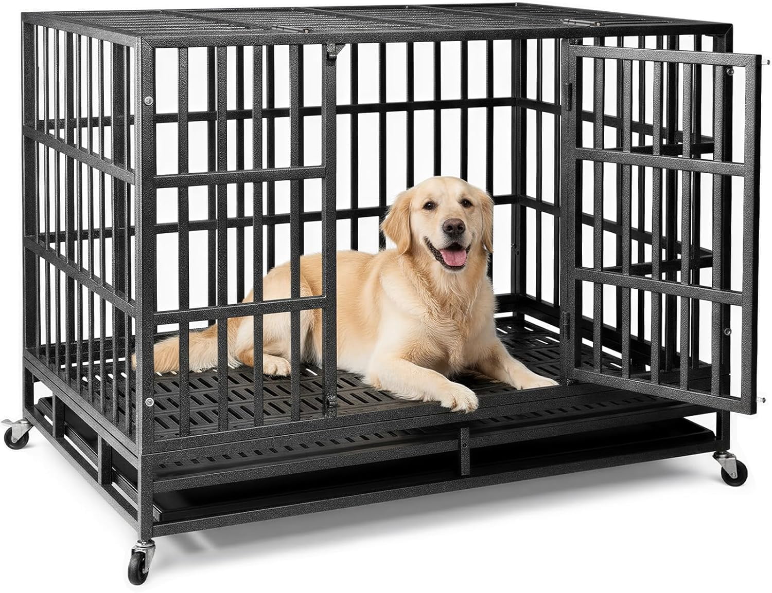 48 Inch Heavy Duty Indestructible Dog Crate, XL Steel Escape-Proof ...