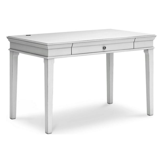 48 Inch Home Office Desk Weathered White Wood Single Drawer 2 USB Ports ...