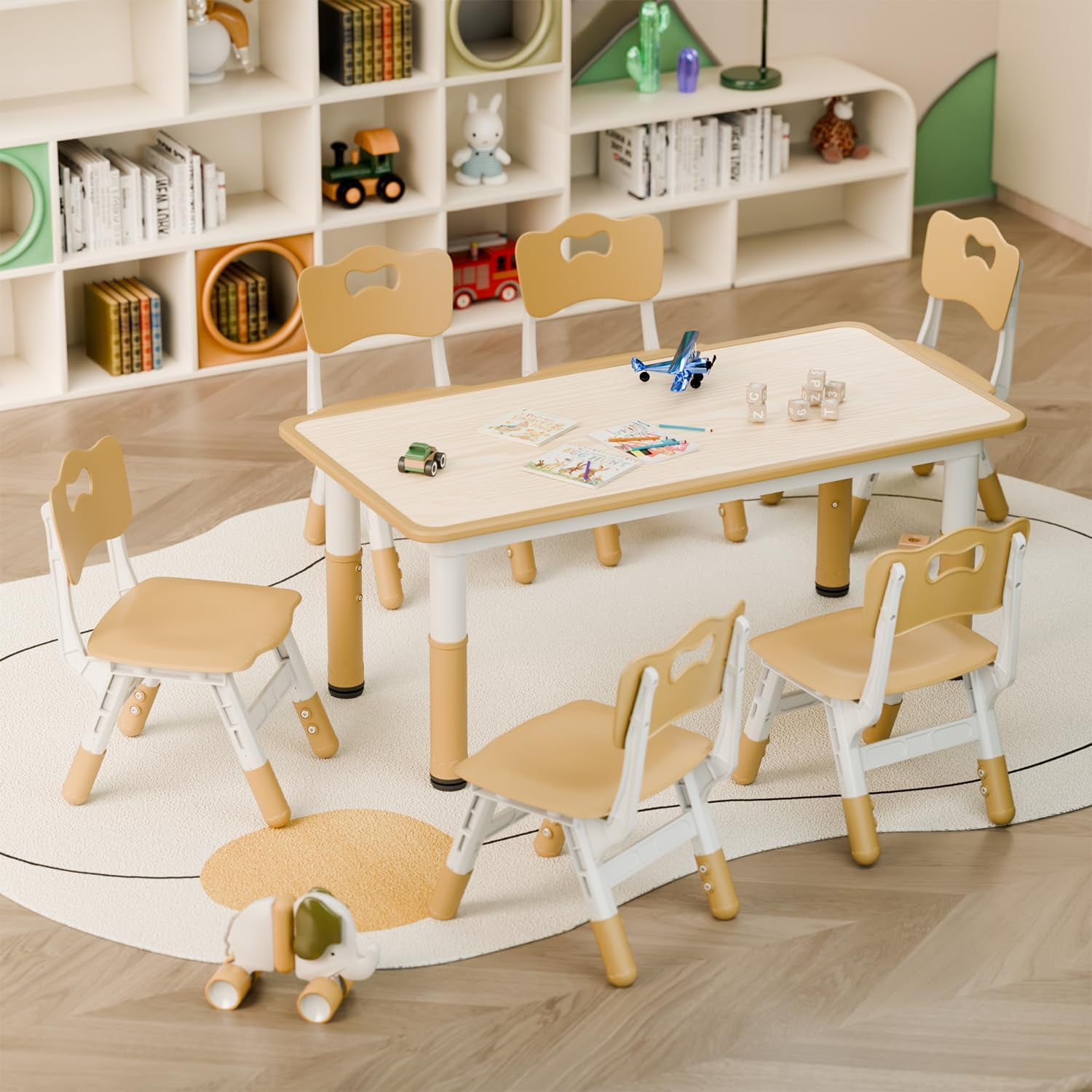 48 Inch Kids Adjustable 1 Table and 6 Chairs Set, Kid Table and Chairs ...