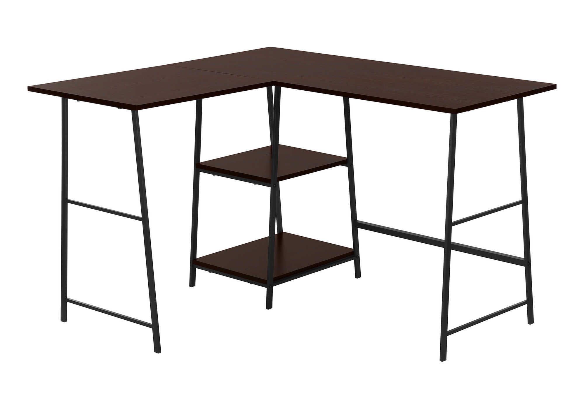 48 Inch L Shaped Espresso Brown Computer Desk with Black Sawhorse Legs ...