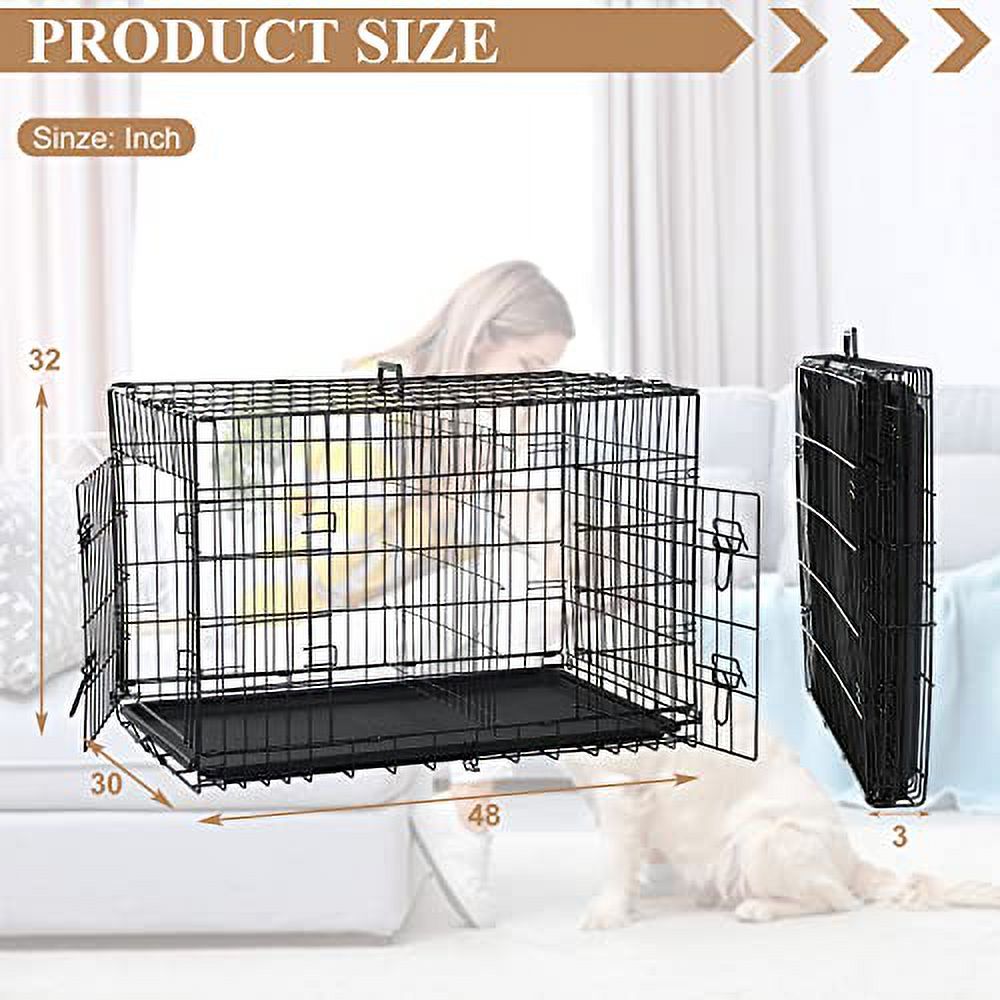 48 Inch Large Dog Crate Heavy Duty Double-Door Kennel Folding Metal ...