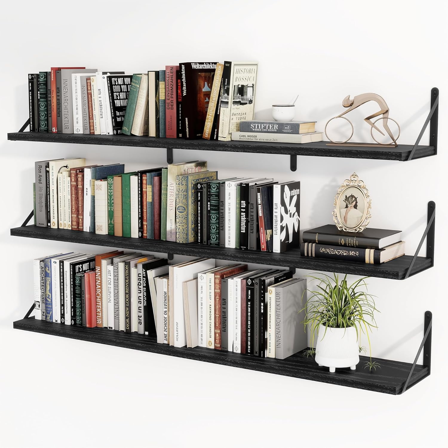 48 Inch Large Floating Bookshelves for Wall Set of 3,Black Wall Mounted ...