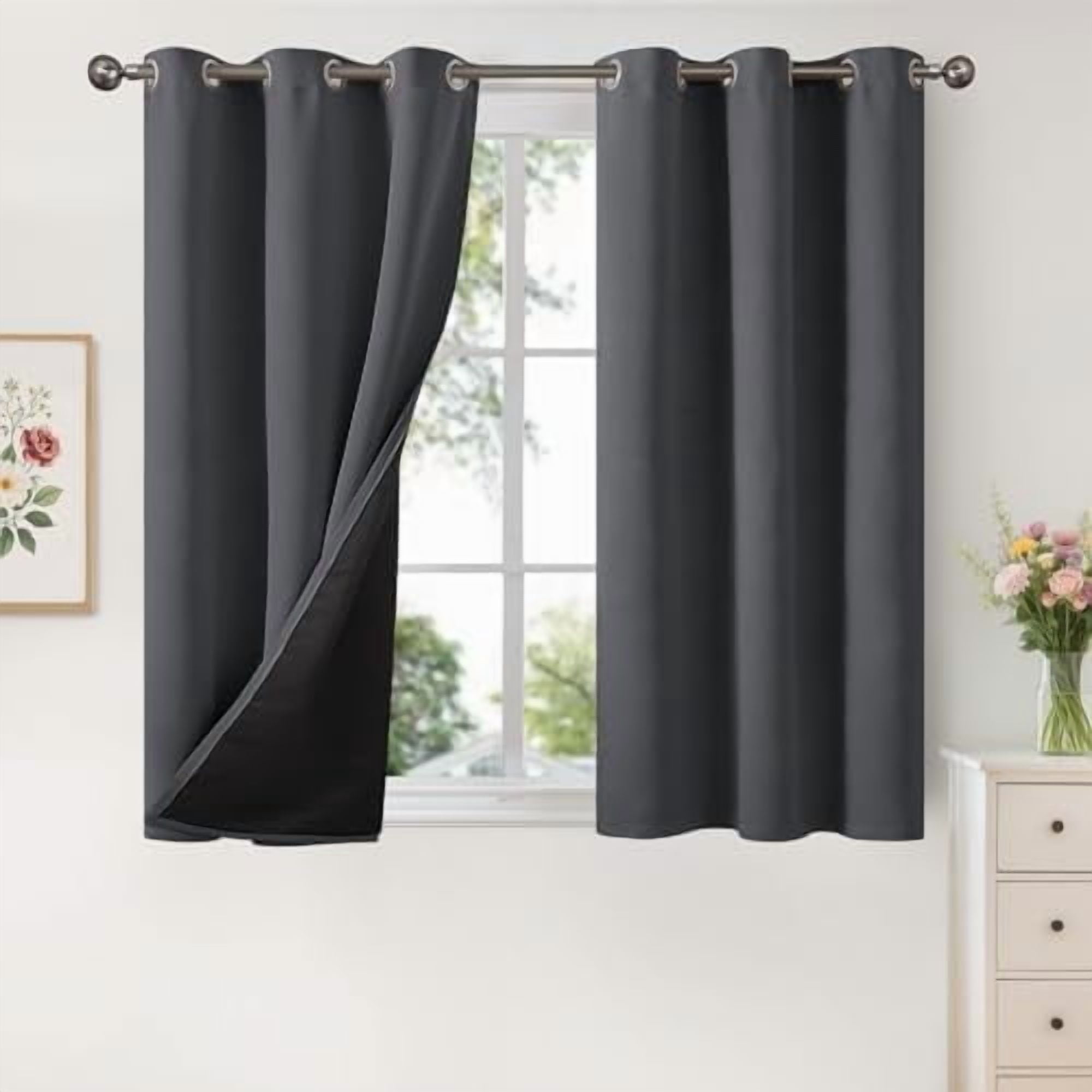 48 Inch Length 100% Blackout Curtains, Short Thermal Insulated Drapes ...