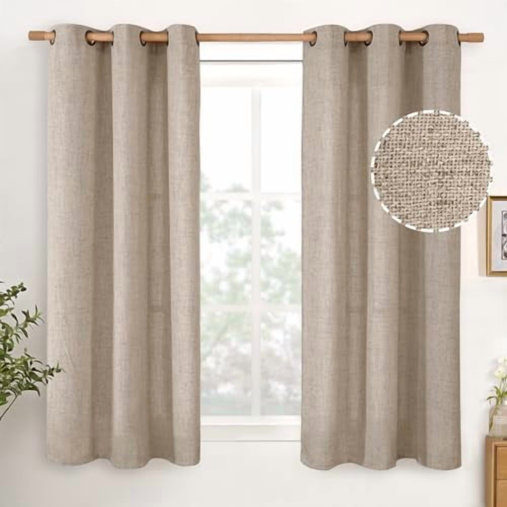 48 Inch Length Linen Curtains for Short Window, Oatmeal Burlap Light ...