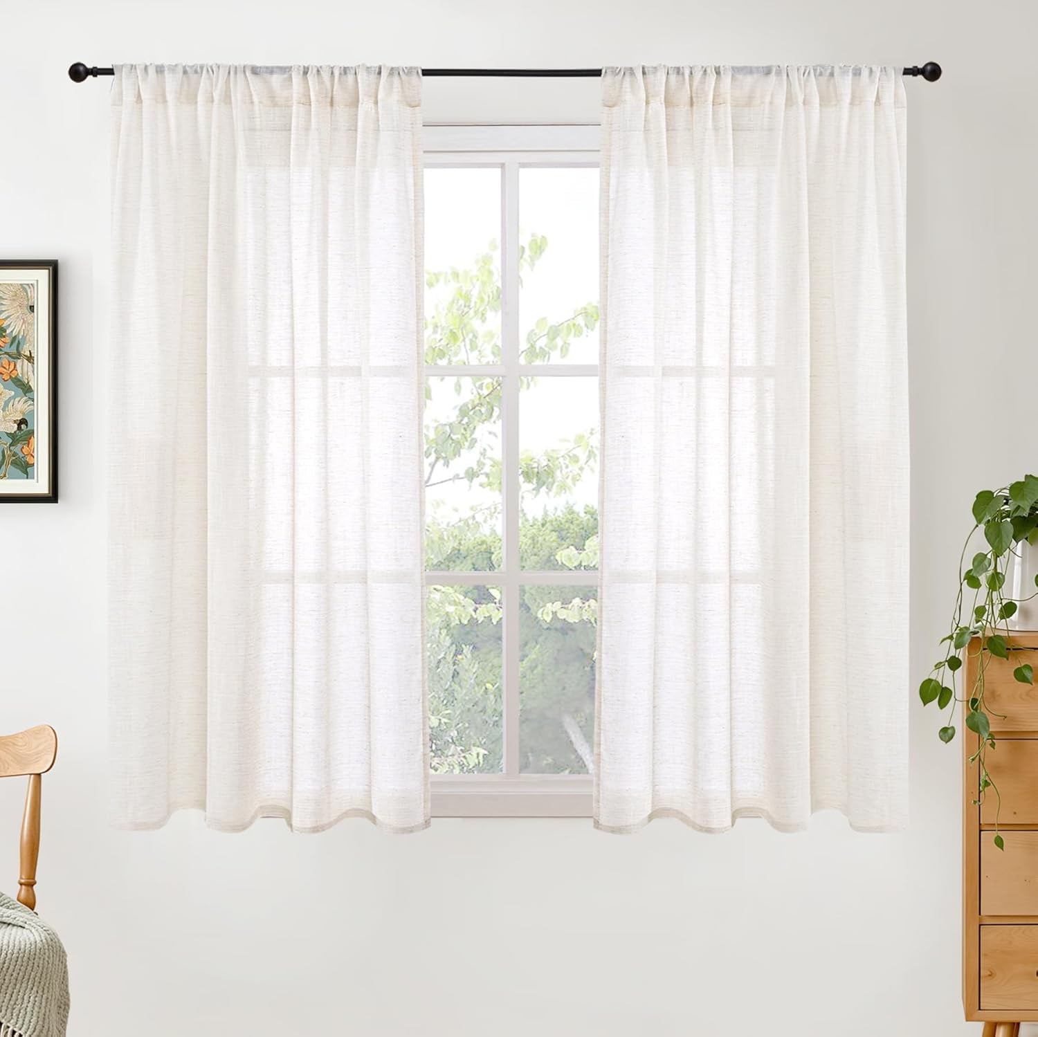 48 Inch Length Short Curtains for Living Room Windows - Linen Semi ...