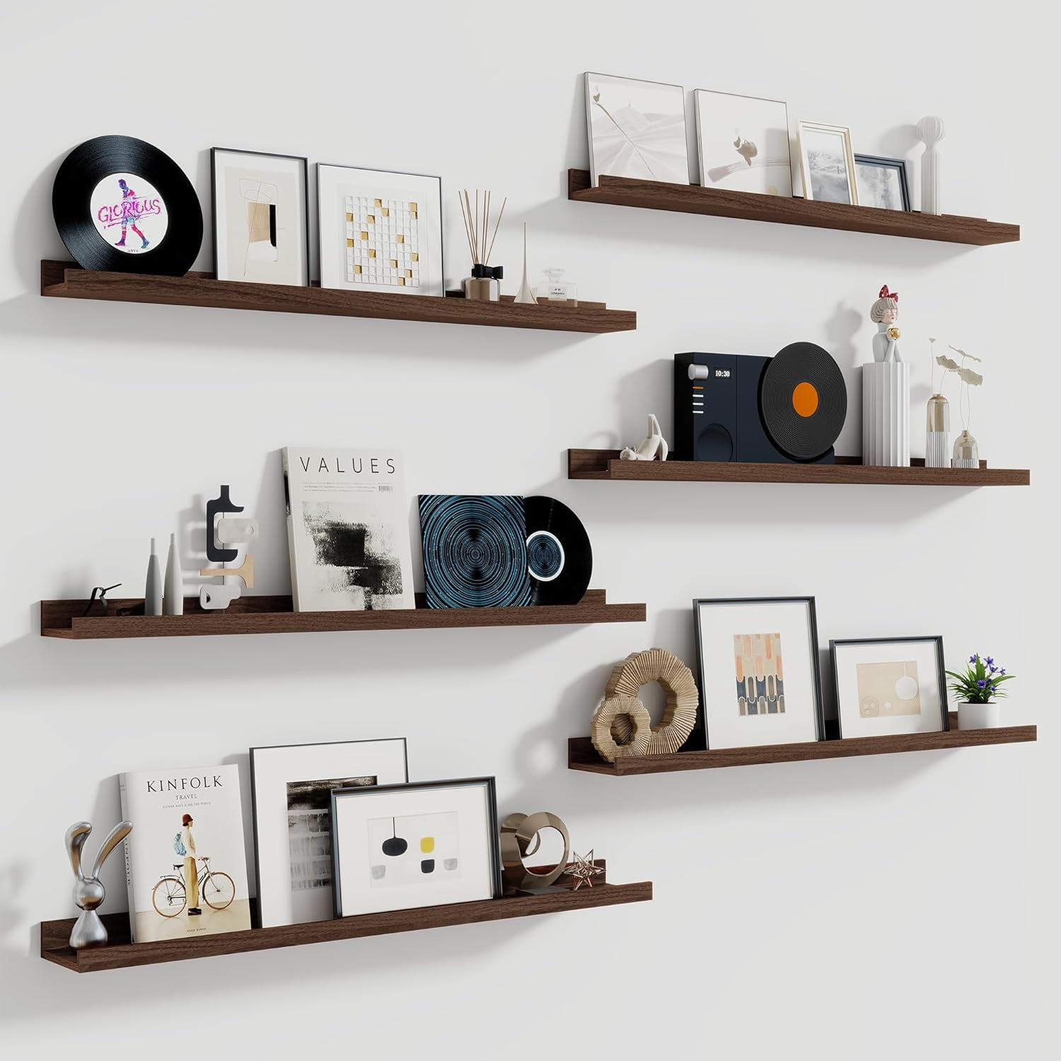 48 Inch Long Floating Shelves, Picture Ledge Shelf Set of 6 with Lip ...