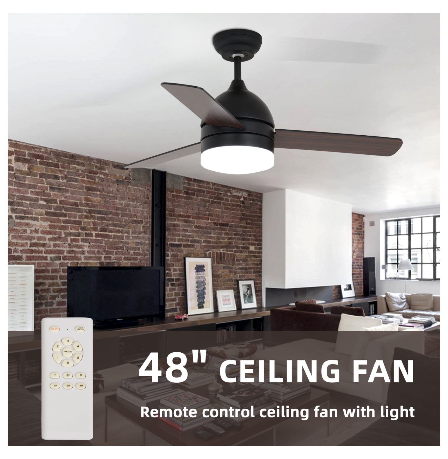 48 Inch Minimalist Ceiling Fan with Light & Remote - Modern Straight ...