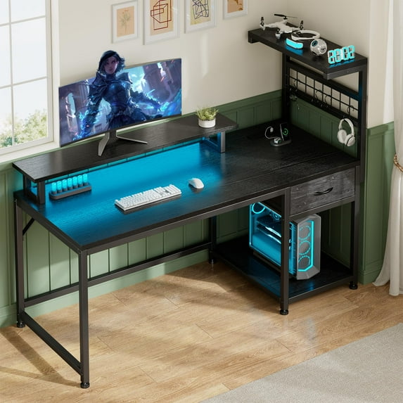 48 Inch Multifunctional Reversible Desk with Power Outlets USB Ports ...