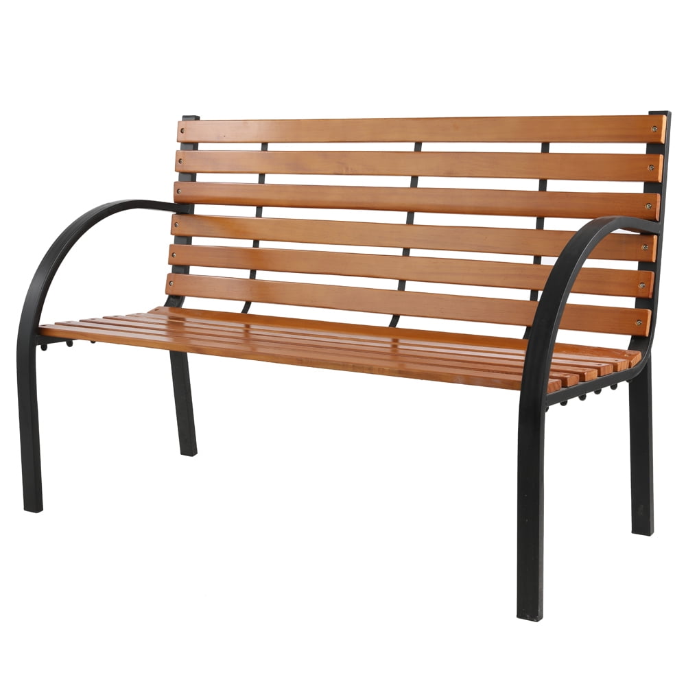 48 Inch Outdoor Bench, Park Bench with Hardwood Cast Iron Frame ...