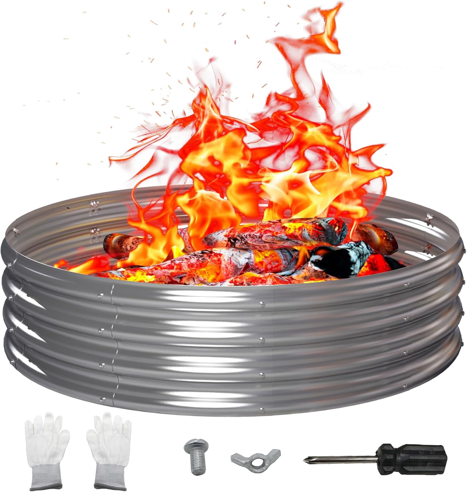 48 Inch Outdoor Fire Pit Ring, Round Galvanized Portable Fire Pit for ...