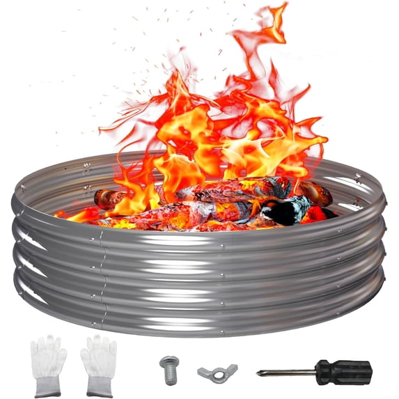 48 Inch Outdoor Fire Pit Ring, Round Galvanized Portable Fire Pit for ...