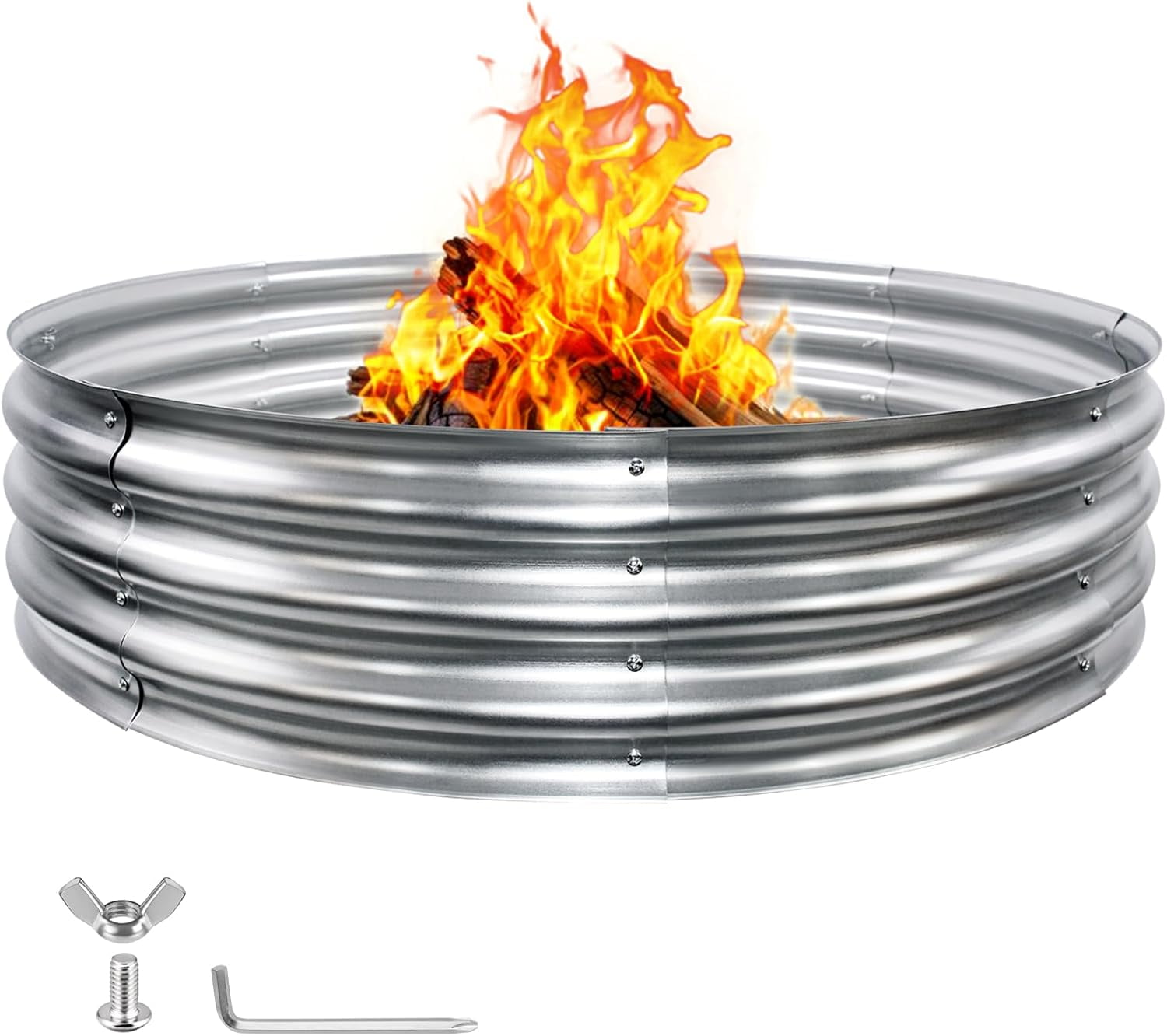48 Inch Outdoor Round Fire Pit Ring, Galvanized Steel Fire Ring, Large ...
