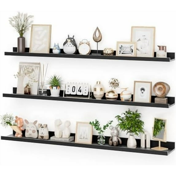 48 Inch Picture Ledge Shelf with Lip,Black Floating Shelves for Wall ...