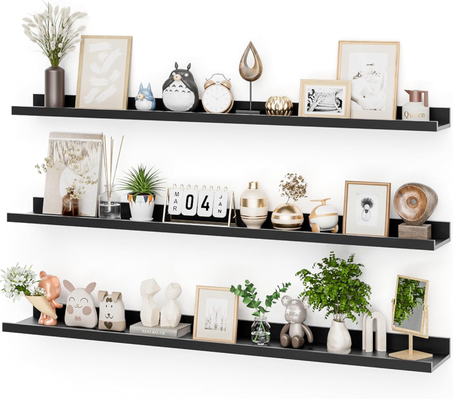 48 Inch Picture Ledge Shelf with Lip,Black Floating Shelves for Wall ...