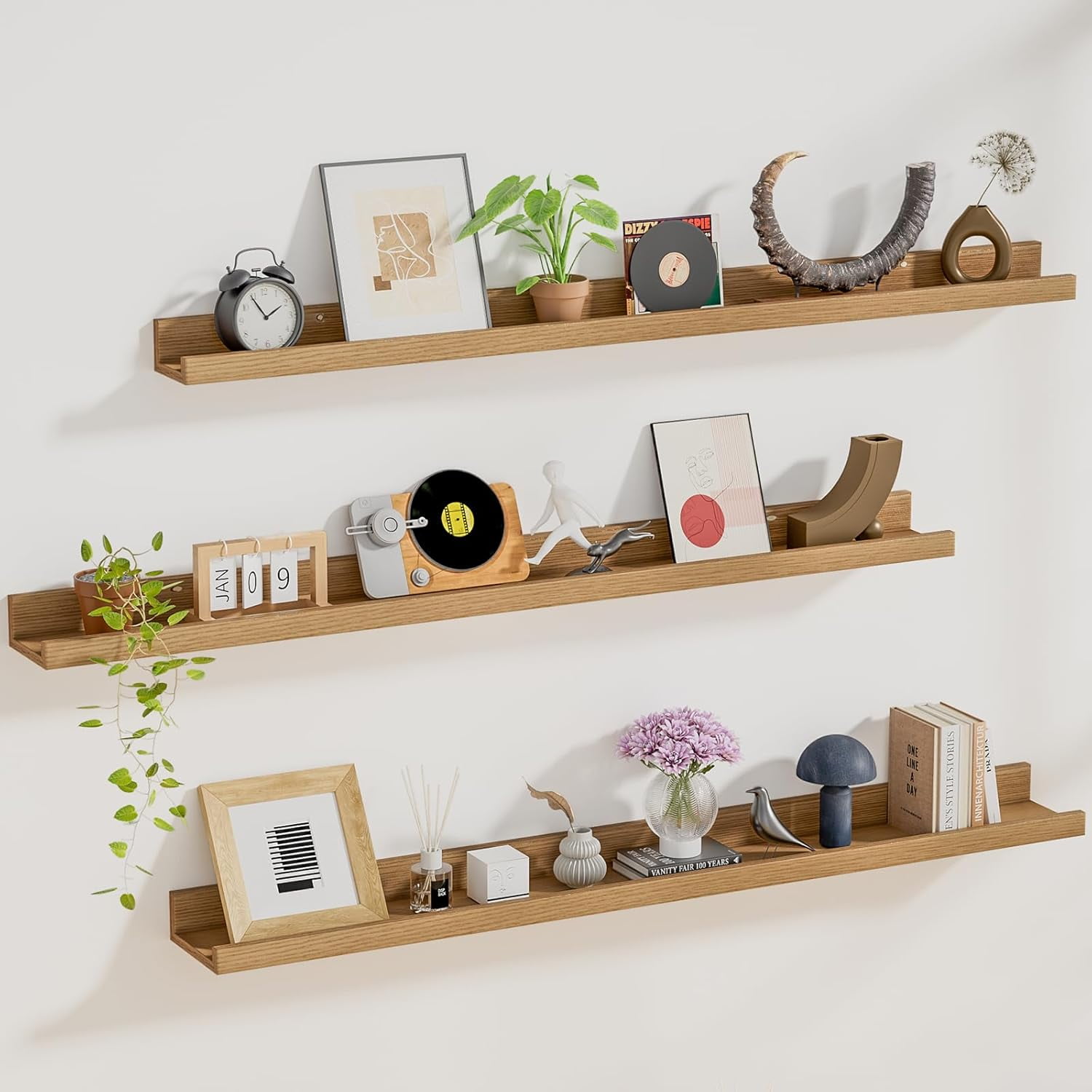 Floating Shelves Set of 3, Picture Ledge Shelf, 48 inch Long Floating ...