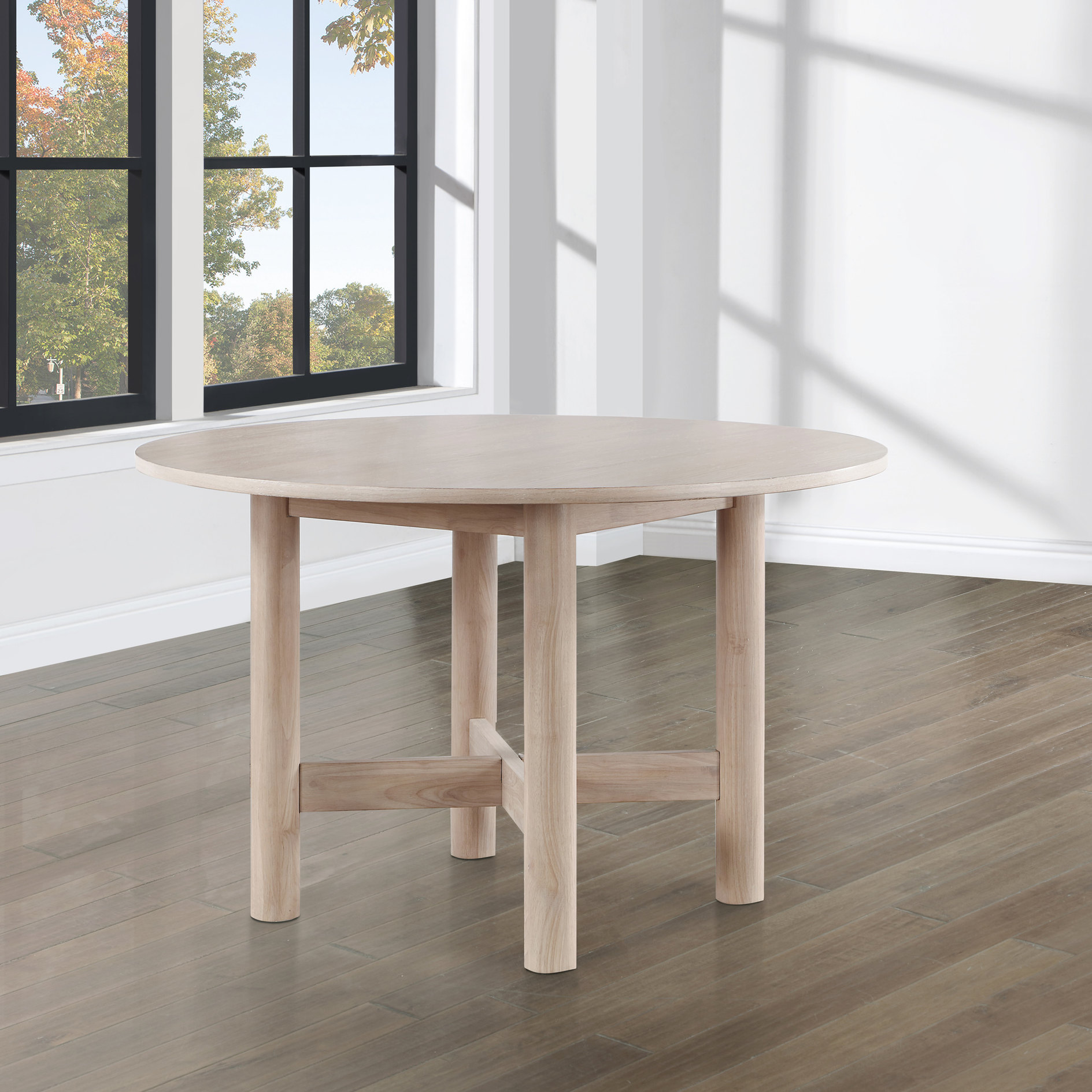 48-Inch Round Dining Table, Hand-Stained Washed Oak, Light Brown ...