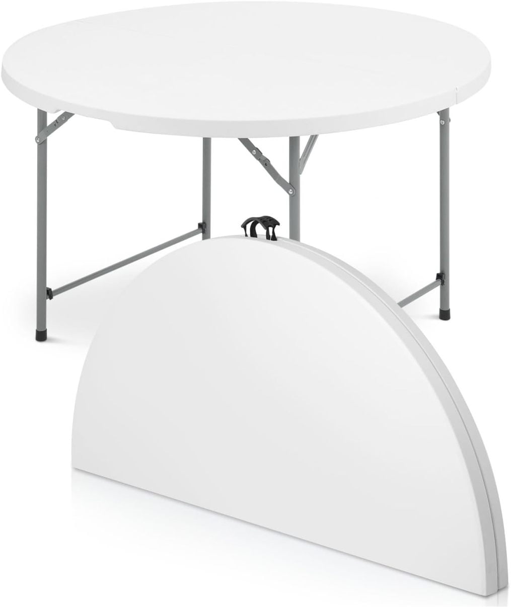 48 Inch Round Folding Table with Carry Handle, Portable Heavy Duty ...
