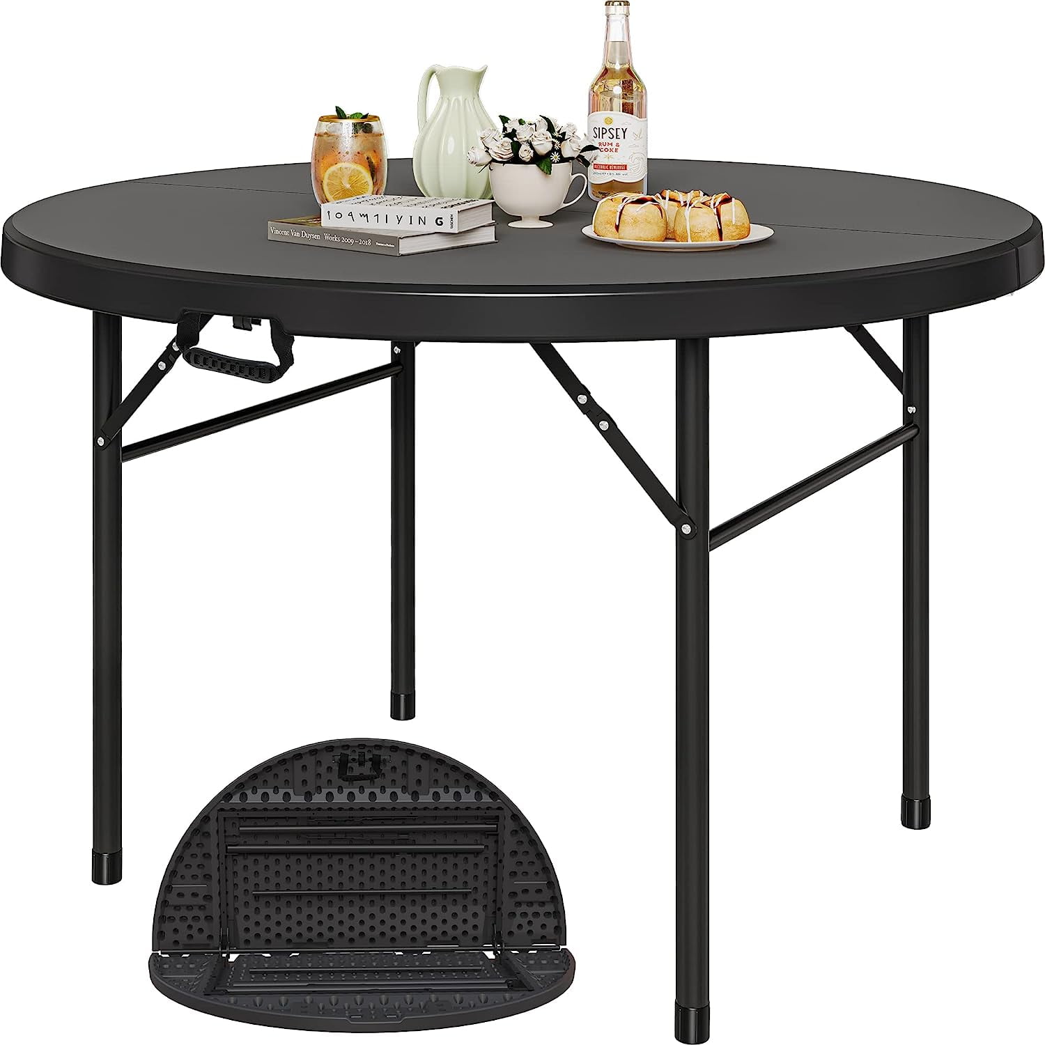 48 Inch Round Folding Table for Outdoor/Indoor, Heavy Duty Folding ...