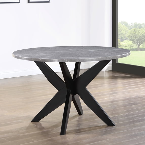 48-Inch Round Gray Faux-Marble Wood Table with Natural Finish ...
