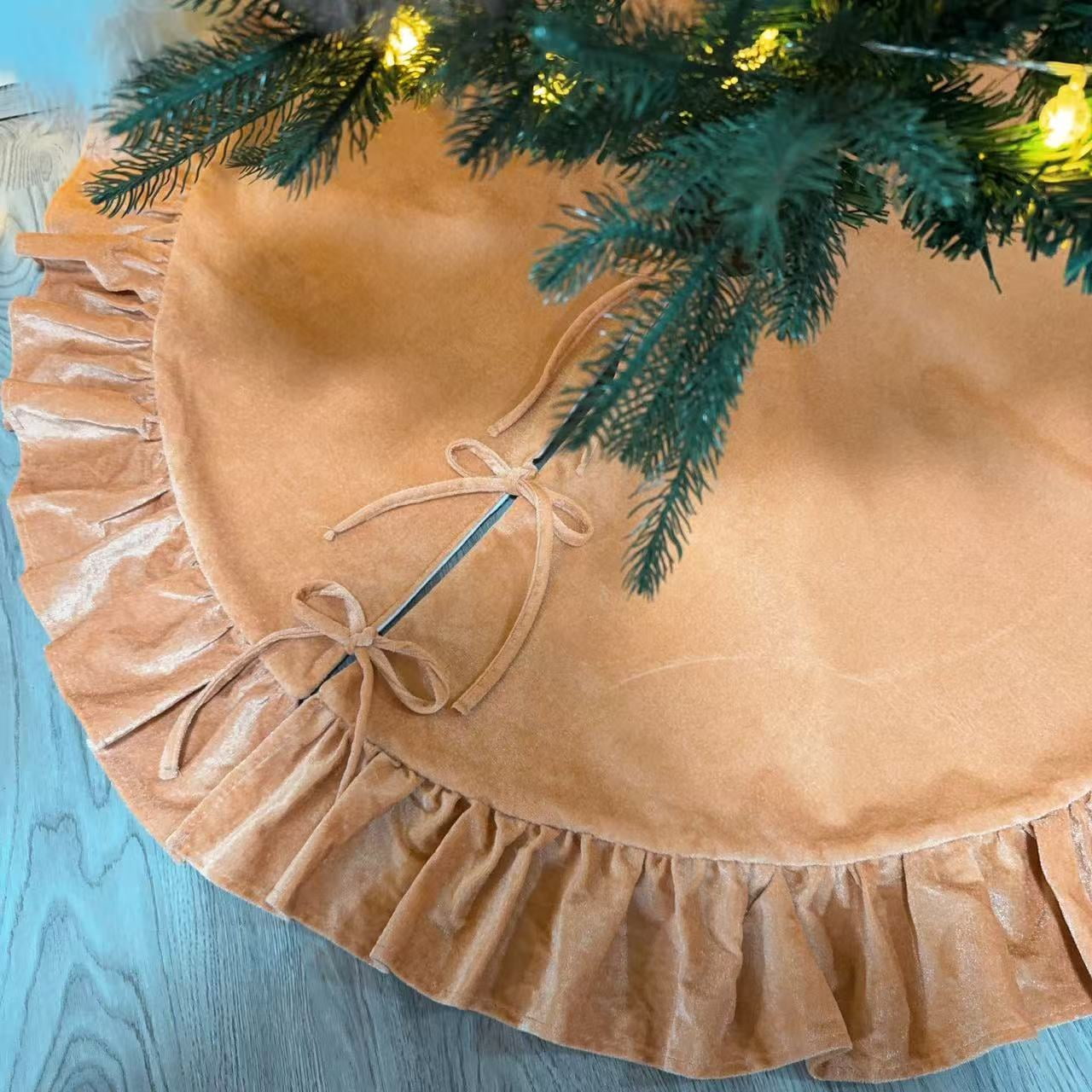 48 Inch Rustic Ruffled Velvet Christmas Tree Skirt with Bowknot ...
